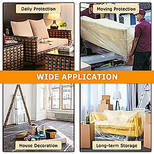 STARTWO Plastic Couch Cover - Dustproof Moving Bag for Sofa, Loveseat, Recliners, Plastic Furniture Cover Thick Clear Couch Cover for Moving and Long Term Storage, 92W x 42D x 42H Inches