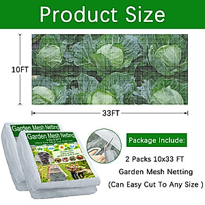 2 Pack Garden Netting - 10x33Ft,Ultra Fine Mesh Netting,Raised Bed Plant Covers Netting Barrier Net Protect Fruit Flower Vegetables Crops from Tiny Pests Insect Birds Deer Squirrels