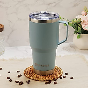 AQUAPHILE 30oz Stainless Steel Insulated Coffee Mug with Handle, Double Walled Vacuum Travel Cup with Lid & Straw, Reusable Thermal Coffee Cup, Portable Coffee Tumbler, for Hot&Cold Drinks(Light Blue)