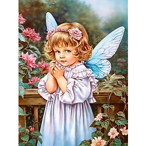 SKRYUIE 5D Angel Diamond Painting Kits - DIY Diamond Art Kits for Adults Girl, Full Round Drill - Crystal Cross Stitch - Adults Craft for Wall & Office Decor - 12x16inch