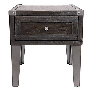 Signature Design by Ashley Todoe Industrial Square End Table with 1 Drawer, 2 Outlets and 2 USB Charging Ports, Dark Gray with Weathered Pine Finish