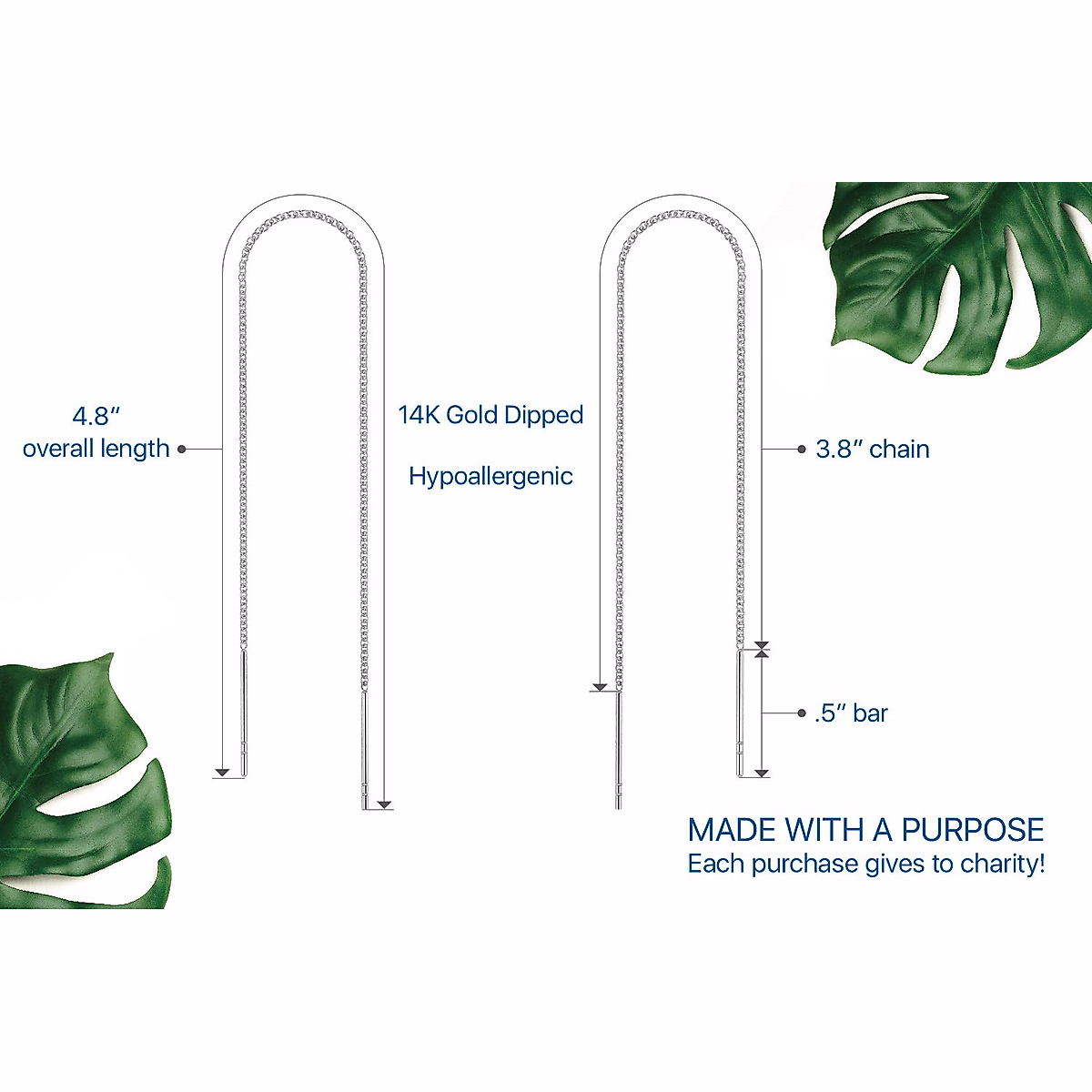 Benevolence LA Threader Earrings for Women | Gold Dangle Long Chain Threaders | Double Piercing Earrings | Pull Through Jewelry Accessories | Valentines Day Gifts Ideas for Her