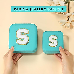 Parima 2 Pieces Travel Jewelry Organizers Set, Blue Gifts Jewelry Organizer Box for Women Girls Gifts Letter Jewelry Holder Organizer Travel Essentials for Women Travel Gifts Bridesmaid Gifts