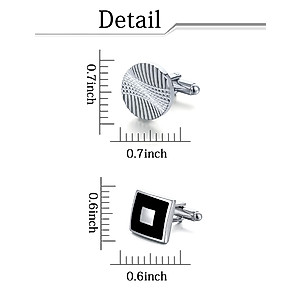 Ofeiyaa 6 Pairs Cufflinks Classic Striped Disc Square Spherical Knot CZ Rectangle Cylindrical Cufflinks Set for Men