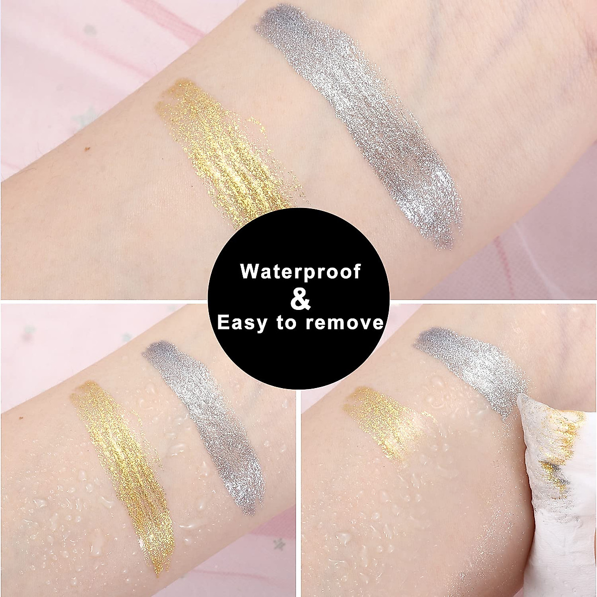 2021 Upgraded Liquid Glitter Eyeliner Set, Metallic Shimmer Glitter Eyeshadow, Long Lasting Waterproof Shimmer Sparkling Eyeliner Eye Shadow - Gold