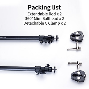 YC Onion Camera Slider Support Arm (2 Pack) with C Clamps and Ballhead in Aluminium Alloy (Black Pro)
