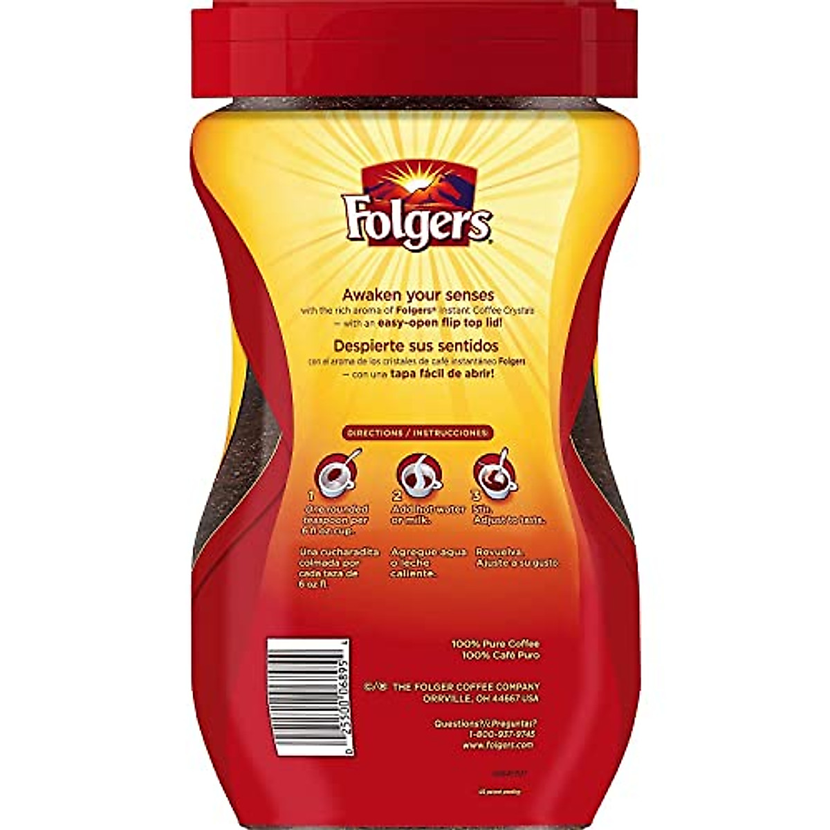 Folgers Instant Coffee Crystals, Classic Roast, 16 ounce