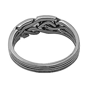 OFLIUM Olympic 5 Band Handmade Turkish Puzzle ring 925 Sterling Silver five pieces wrapped interlocking Knott inspired stacking Ladies men Stacking elegance Unique ring Puzzle ring SILVER (10)