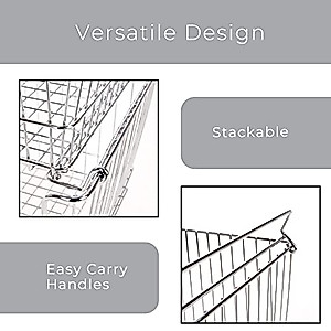 Smart Design Stacking Baskets with Handles - Set of 2 Large - Steel Metal Wire - Fruit Produce and Vegetable Safe Storage Bin Organizer - Pantry Counter Stand Rack - 12.5 x 8.5 Inch - Chrome