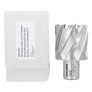 Accusize Industrial Tools Hss Annular Cutter, 1-1/2'' Diameter by 1'' Depth with 3/4'' Weldon Shank, Ansi Standard, 2080-2029