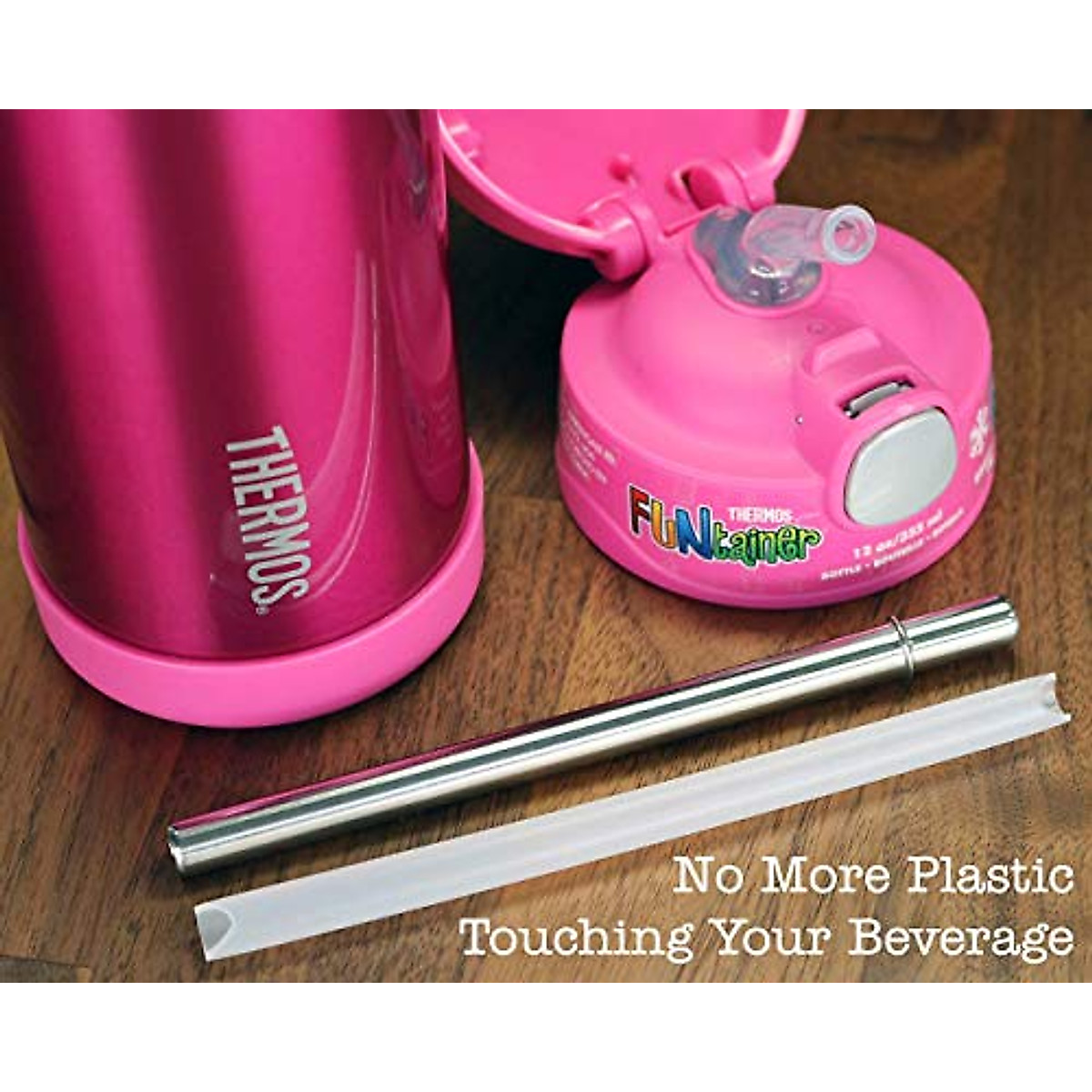 Extra Short 5" Safer Stainless Steel Straws for 12oz Thermos Funtainer, Cocktails, Small Glasses or Cups (4 Pack + Cleaning Brush)