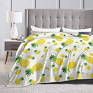Pineapple Fruit Fleece Throw Blanket Cozy Soft Plush Blanket for Sofa Couch Bed - 50" X 40"