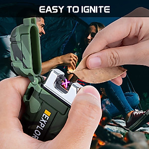 LcFun Waterproof Lighter Outdoor Windproof Lighter Dual Arc Lighter Electric Lighters USB Rechargeable-Flameless-Plasma Cool Lighters for Camping,Hiking,Adventure,Survival Tactical Gear