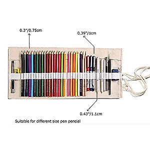 Creative Canvas Roll Up Pencil Case Large Capacity Pen Pencil Pouch Holder Color Pencils Wrap Stationery Case Pencil Organizer for Student Artist Traveler Gifts 36/48/72 Slots (48Slots, White)
