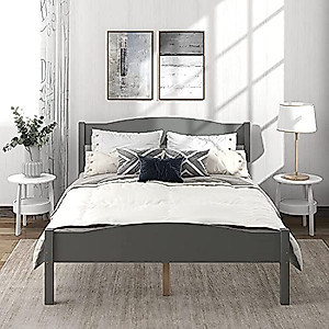 STP-Y Full Size Platform Bed, Rockjame Wood Bed Frame with Horizontal Strip Hollow Shape Headboard, Footboard and Center Support Feet, Perfect for Kids, Teens and Adults (Gray)