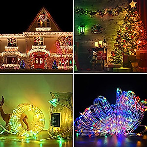 ICRGB Solar Rope Lights Outdoor, 66FT 200 LED Christmas Lights Outdoor Waterproof 8 Modes Garden Backyard Solar Lights Decorative for Patio Porch Tree Christmas Wedding Halloween Pool…