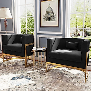 Apeaka Velvet Accent Chair Gold Modern Barrel Chair Upholstered Arm Chairs for Bedroom Living Room Sofa Chair Club Chairs Black