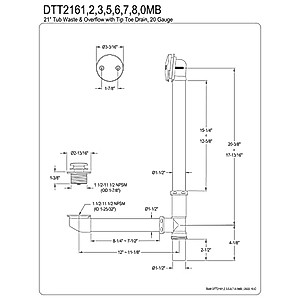 Kingston Brass DTT2168 Tip-Toe Bath Tub Drain and Overflow, Brushed Nickel 25.5 x 12.5 x 3.19