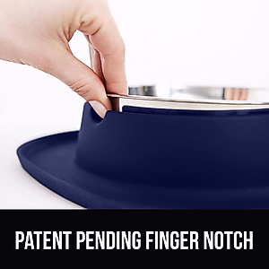 GORILLA GRIP 100% Waterproof BPA Free Cat and Dog Bowls Silicone Feeding Mat Set, Stainless Steel Bowl Slip Resistant Raised Edges, Catch Water, Food Mess, No Spills, Pet Accessories, 1 Cup, Navy