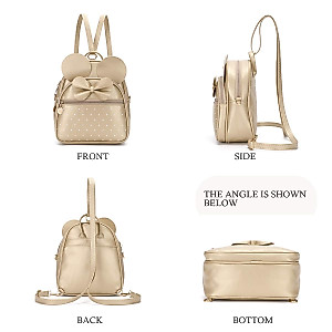 KL928 Girls Bowknot Polka Dot Cute Mini Backpack Small Daypacks Convertible Shoulder Bag Purse for Women (Gold)