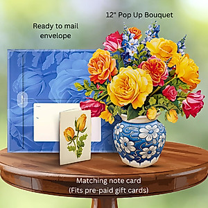 Freshcut Paper Pop Up Cards, Paper Flower Bouquet 3D Popup Greeting Cards with Note Card & Envelope, Birthday Card, Anniversary Card, Get Well Gifts for Women, 12" Sorbet Roses