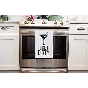 Handmade Funny Kitchen Towel, 100% Cotton Funny Dirty Martini Bar Towel for Kitchen, I Like It Dirty, Perfect for Hostess Housewarming Christmas Mother’s Day Birthday Gift (I Like It Dirty)