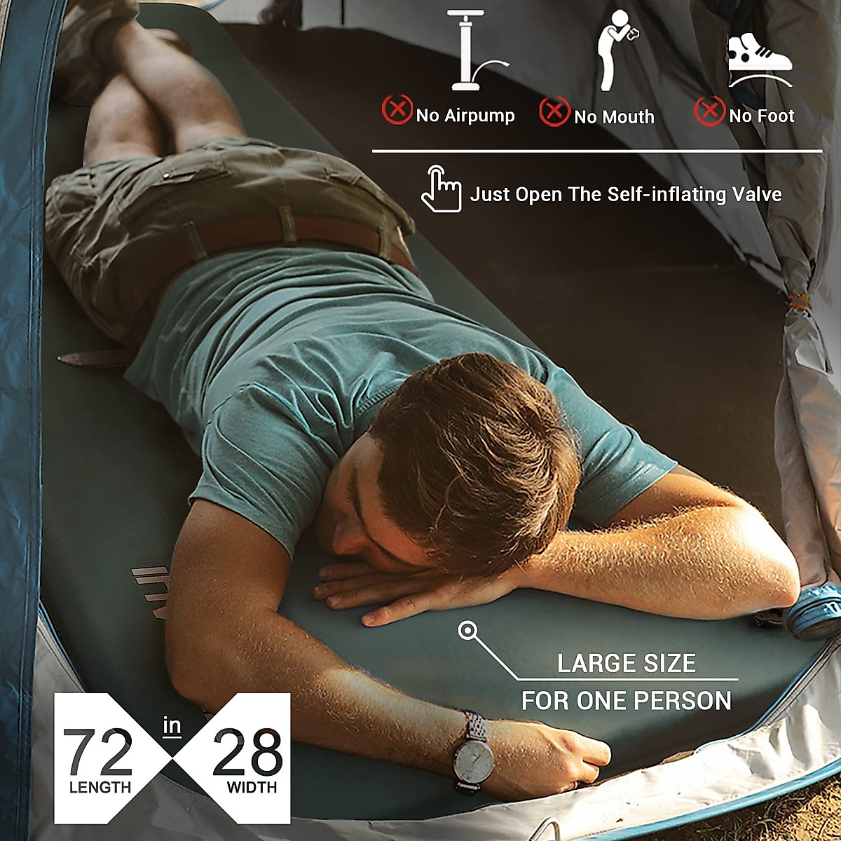 INVOKER Camping Sleeping Pad – 3.1 inch UltraThick Elasticity Foam Fast Self-Inflating Insulated Durable Camping Mat with Pillow for Tent Backpacking Traveling and Hiking Air Mattress