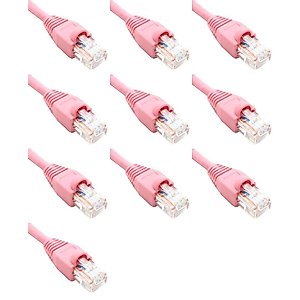 25 Feet Cat6 Ethernet Network Patch Cables Pink RJ45 m/m (10 Pack)