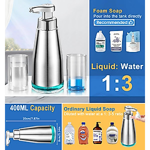 Kekele Baby Automatic foaming Soap Dispenser-Stainless Steel Sensor-14 Oz/400ml Sensor Auto Soap Dispenser Kitchen Sink,Bathroom,Kitchen-Rechargeable Electric Foam Touchless Stainless-silver