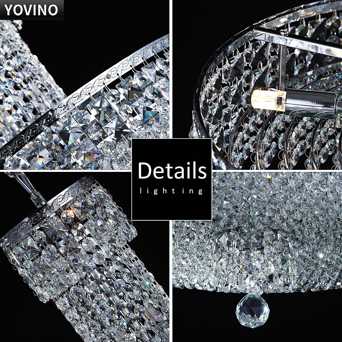 YOVINO Crystal Chandeliers 12 Lights High Ceiling Pendant Lighting Fixtures Unique Empire Foyer Entrance Indoor Living Room Dining Room Bedroom Entryway Staircase Chrome Finish D20 x H18 Silver