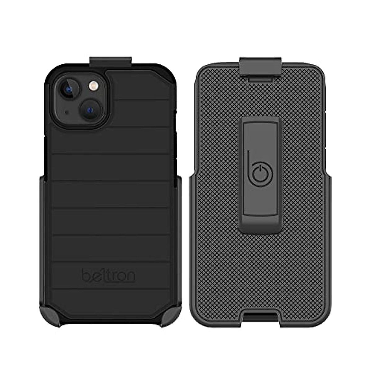 BELTRON Case with Belt Clip for iPhone 14, iPhone 13, Slim Full Protection Hybrid Case & Rotating Belt Clip Holster with Built in Kickstand, Scratch Resistant/Shock Absorption (NOT for PRO) - Black