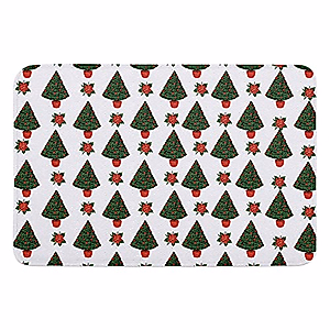 Merry Christams Tree Red Poinsettia Green Leaves Beige Christmas Bath Rugs Sponge Doormat Non Slip Backing Durable Flannel Mat Memory Foam Mats Carpet for Bathroom Kitchen 32x20In