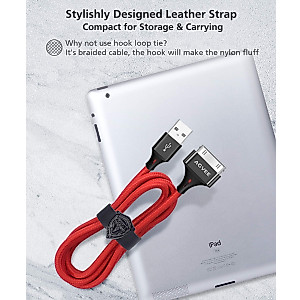 AGVEE [3 Pack 10ft for Old iPhone 4/4S iPad 1/2/3 iPod Charger Cable, 30 Pin Heavy Duty Fast Unbreakable Nylon Braided Slim Metal Shell Long Charging Data Sync Cord with Leather Ties, Red