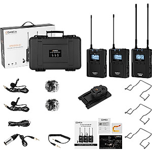 Wireless Lavalier Microphone, Comica CVM-WM200A 96-Channel UHF Wireless Lapel Microphone System for Cameras/XLR Camcorders Interview Youtube Video Recording, Dual Lav Mic with 394FT Transmission