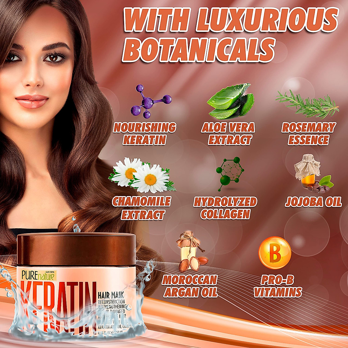 PURE NATURE Keratin Shampoo and Conditioner Set and Keratin Hair Mask