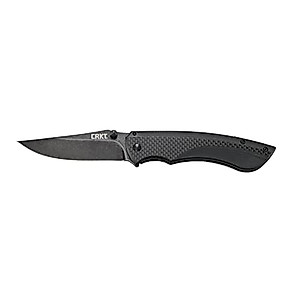 CRKT Burnout EDC Folding Pocket Knife: Everyday Carry Folder with Frame Lock, Drop Point Blade, Black Stonewash Finish, Thumbstud, Assisted Opening, Carbon Fiber and G10 Handle 4123K