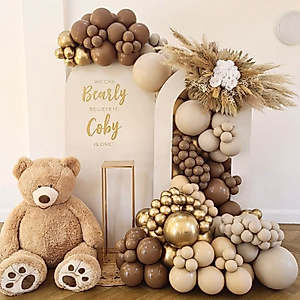 Beige Balloon Garland Arch Kit 132PCS Double-Stuffed Brown Nude Sand Chrome Gold Latex Balloons for Boho Teddy Bear Baby Shower Wedding Birthday Party Decoration