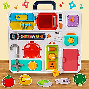 Kitchen Busy Board for Toddlers 1-3 Travel Toys Light Up Musical Baby Toys 12-18 Months Toddler Toys Age 1-2 2-4 Autism Children Sensory Montessori Fine Motor Skills Car Seat Toys for 1 Year Old