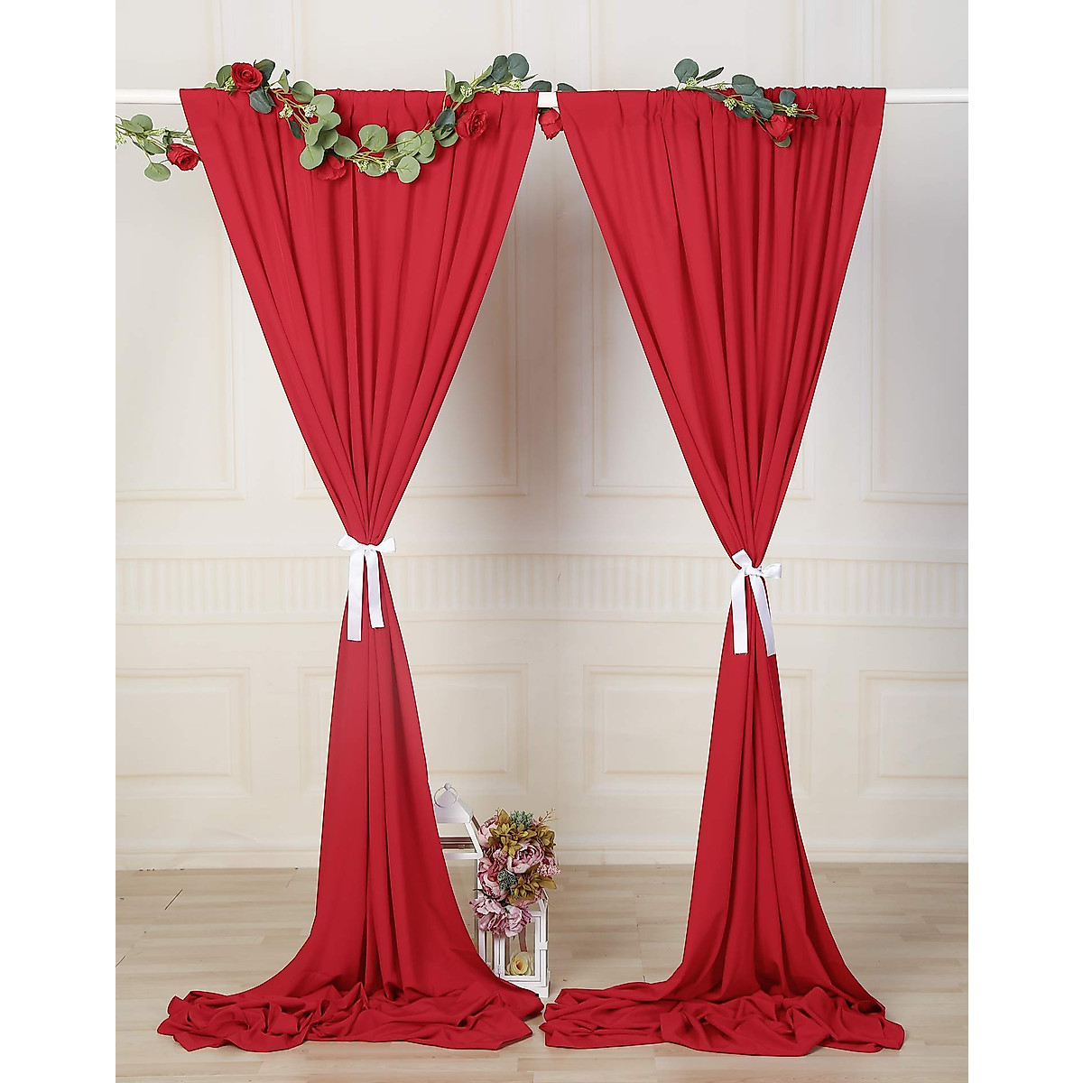 SHERWAY 9.5 Feet x 10 Feet Red Photography Backdrop Drapes, Smooth Polyester Window Curtain for Wedding Ceremony Party Decoration (10% Transparency)