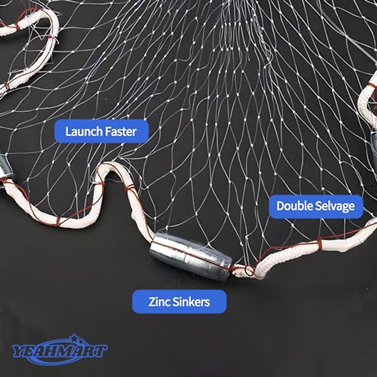 Yeahmart Saltwater American Fishing Cast Net 1/2 Mesh Size for Bait Trap Fish Heavy Duty Throw Net 4Ft Radius Freshwater Casting Nets with an Extra Fishing Cage (Monofilament line)