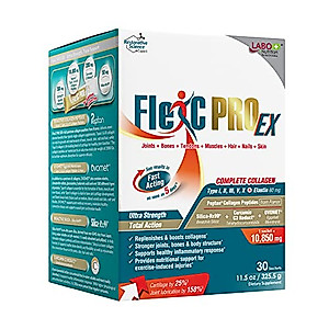 LABO Nutrition FlexC PRO EX, Full Spectrum Collagen, Type I, II, III, V & X, Peptan Collagen, Eggshell Membrane, Water Soluble Silica & Curcumin C3 Reduct, for Joint, Bones, Muscles, Nails, Skin