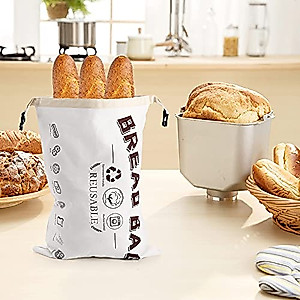 ZOOFOX Set of 2 Bread Bag, Waterproof Reusable Linen Cotton Bread Bags, Fresh-keeping Homemade Bread Container Bag with Double Lining for Large Loaf, Baguette, Food, Gift Giving, 17" x 13"
