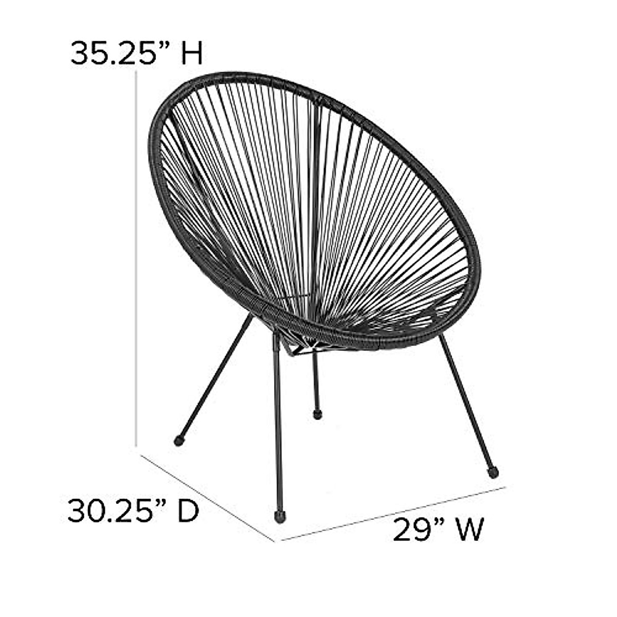 EMMA + OLIVER Black Papasan Bungee Lounge Chair