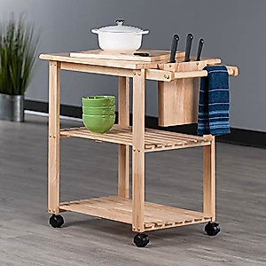 Winsome Wood Kitchen Cart With Cutting Board, Knife Block and Shelves, Beech