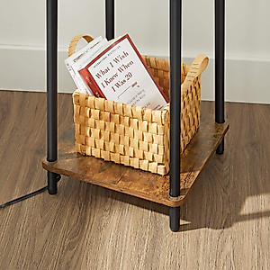 VASAGLE Floor Lamp with Shelves, Standing Reading Lamp with Lamp Shade, for Living Room, Bedroom, Bulb Not Included, Rustic Brown and Black ULFL012B01