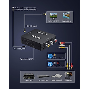 ABLEWE RCA to HDMI,AV to HDMI Converter, 1080P Mini RCA Composite CVBS Video Audio Converter Adapter Supporting PAL/NTSC for TV/PC/ PS3/ STB/Xbox VHS/VCR/Blue-Ray DVD Players