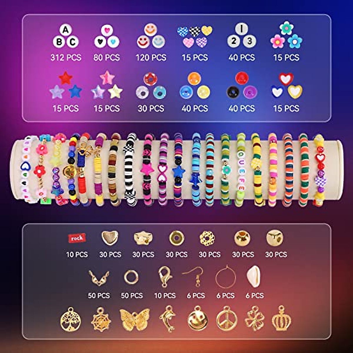QUEFE Clay Beads Bracelet Kit, 7000pcs, 28 Colors, Jewelry Making, Flat Round Polymer Clay Beads, Fashion Craft Kit, DIY Craft Jewelry Making Gifts