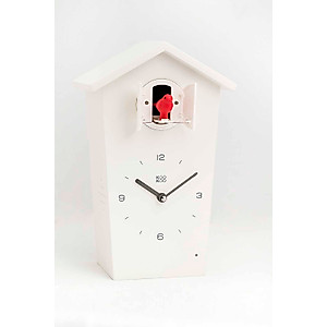 KOOKOO Birdhouse White, modern design cuckoo clock with 12 natural bird voices or cuckoo call