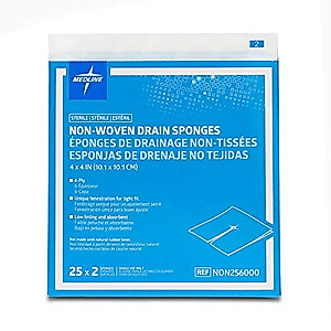 Medline Nonwoven Drain Sponges, Sterile, 6-Ply Gauze, 4" x 4", 2 Count (Pack of 300)