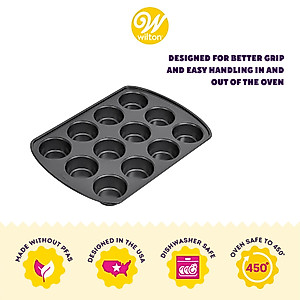 Wilton Perfect Results Premium Non-Stick Bakeware Muffin Pan & Cupcake Pan, 12-Cup, Steel